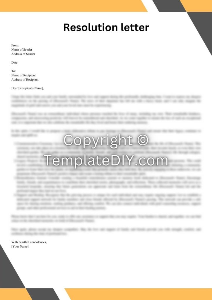 Resolution Letter for Funeral Sample with Examples [Word]