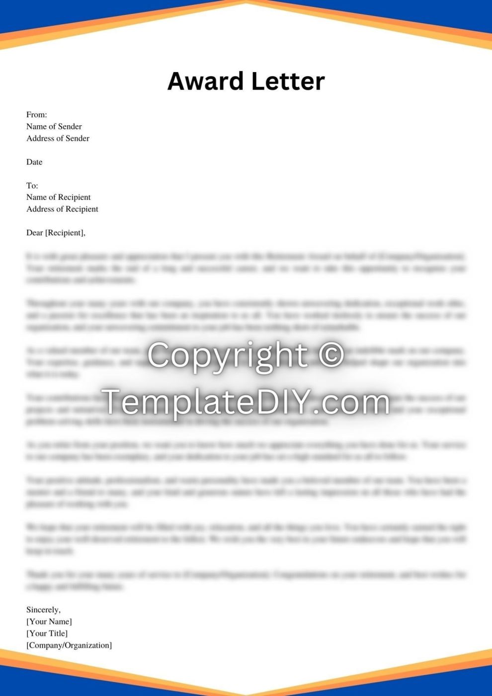 Retirement Award Letter Sample with Examples [Word Editable]