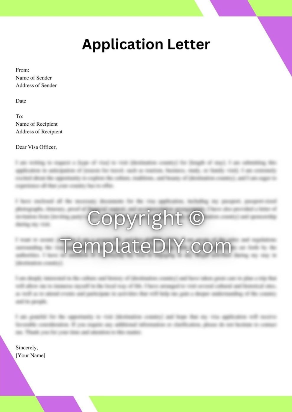 Visa Application Letter Sample Template with Examples