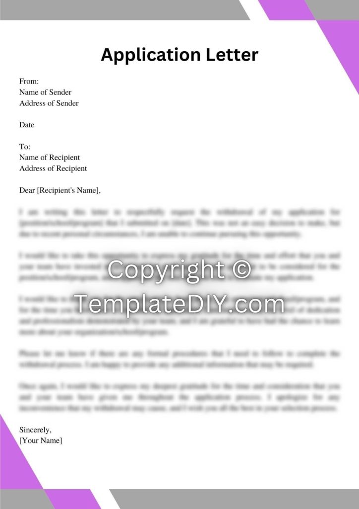 Withdraw Application Letter Template | Download Example