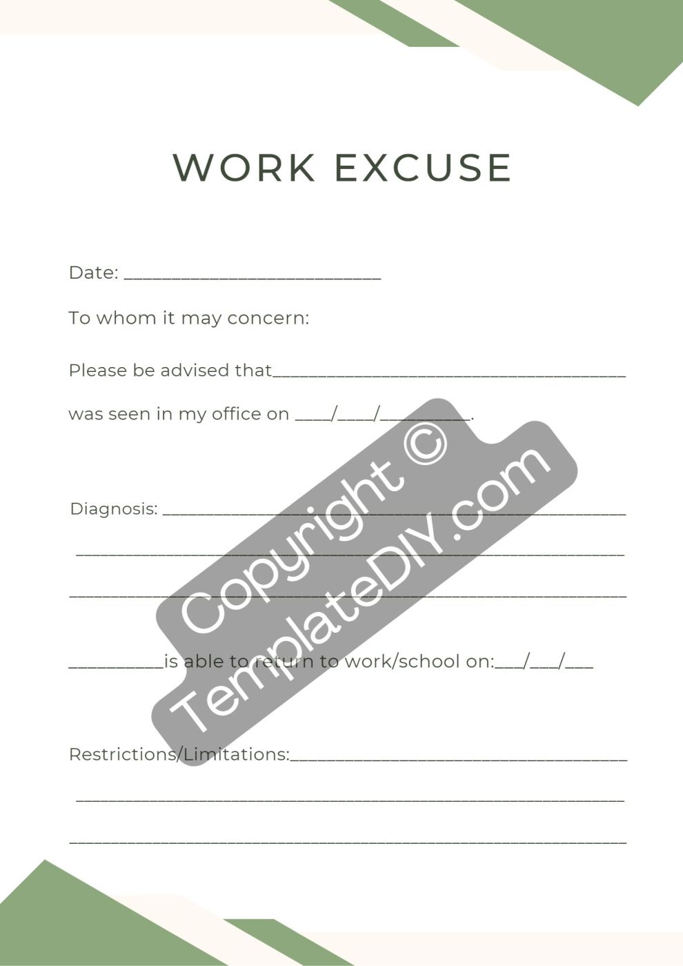 Work Excuse Template Printable in PDF, Word [Editable]