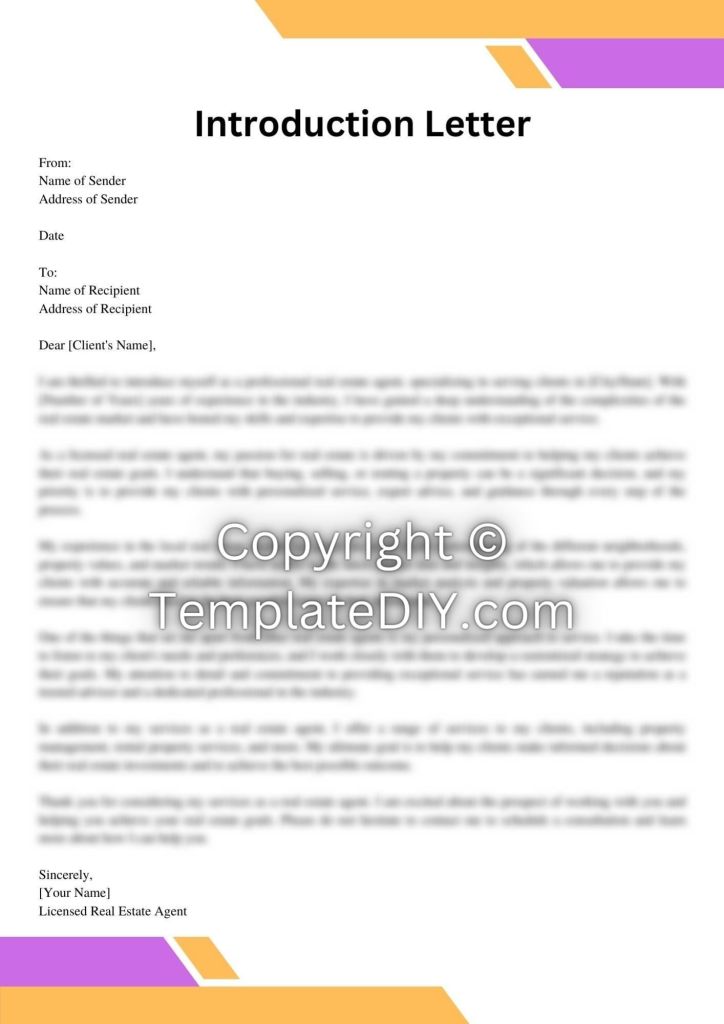 Real Estate Introduction Letter Sample with Examples
