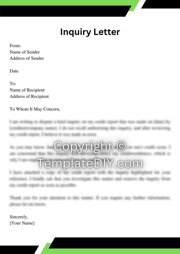 Remove Hard Inquiry Letter Sample with Examples [Word]