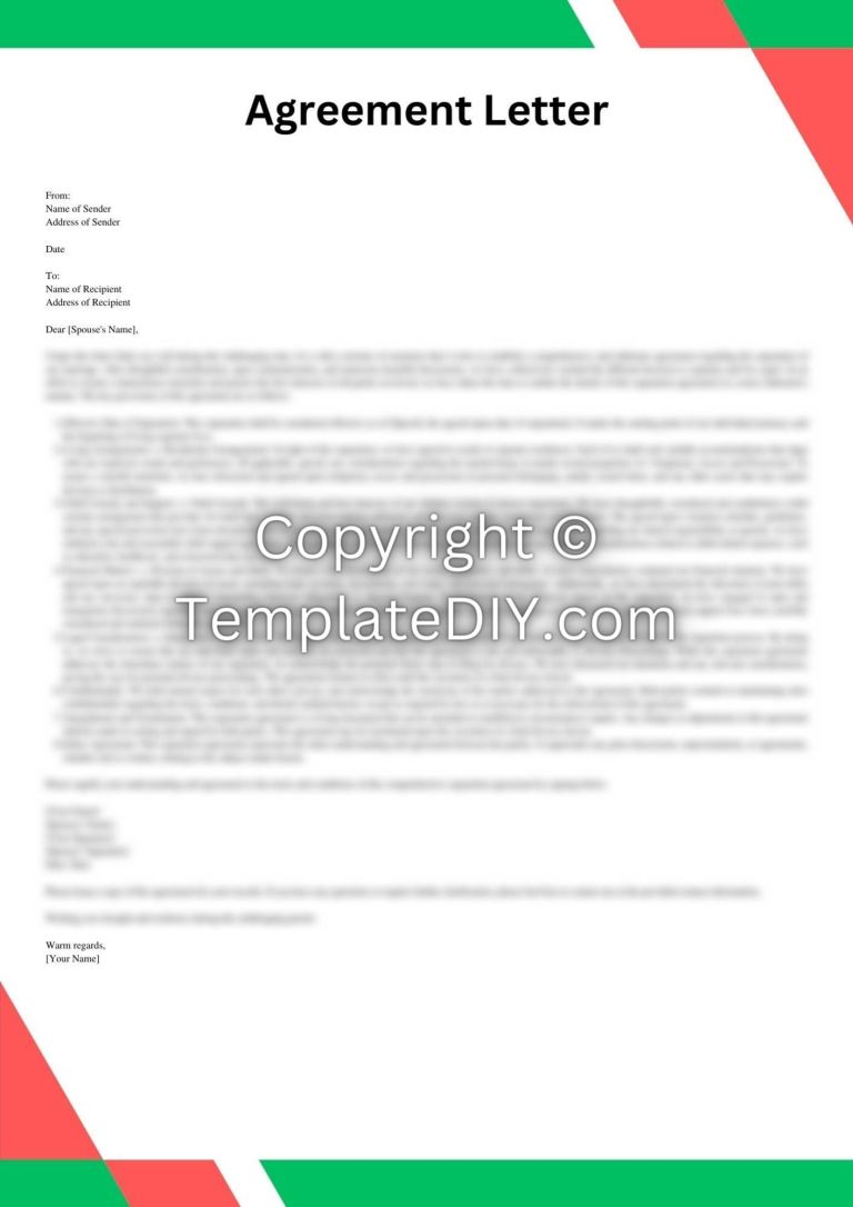Agreement Letter for Marriage Separation Sample [Word]
