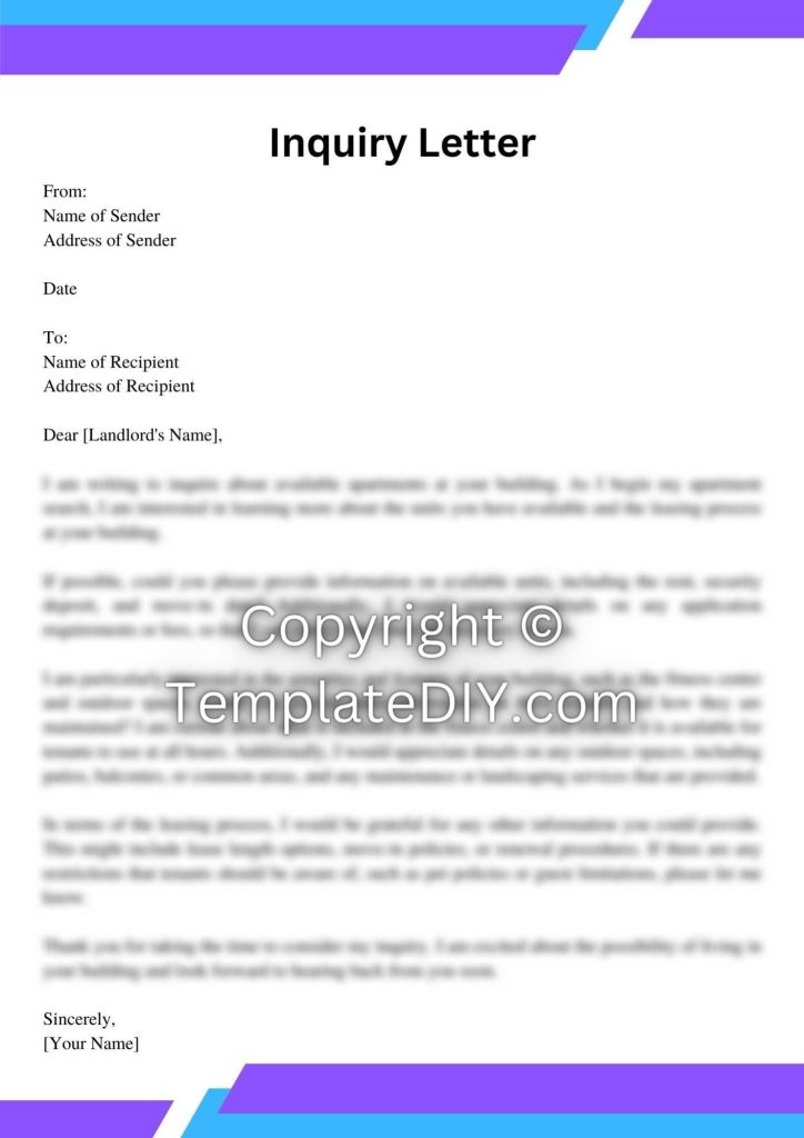 Apartment Inquiry Letter Sample with Examples [Word]