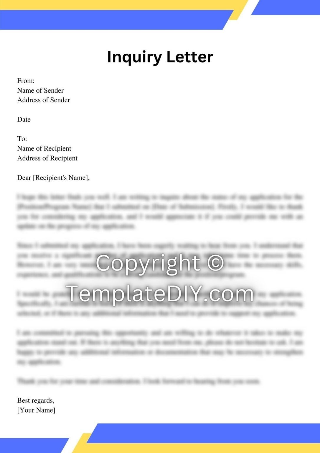 Application Status Inquiry Letter Template Download