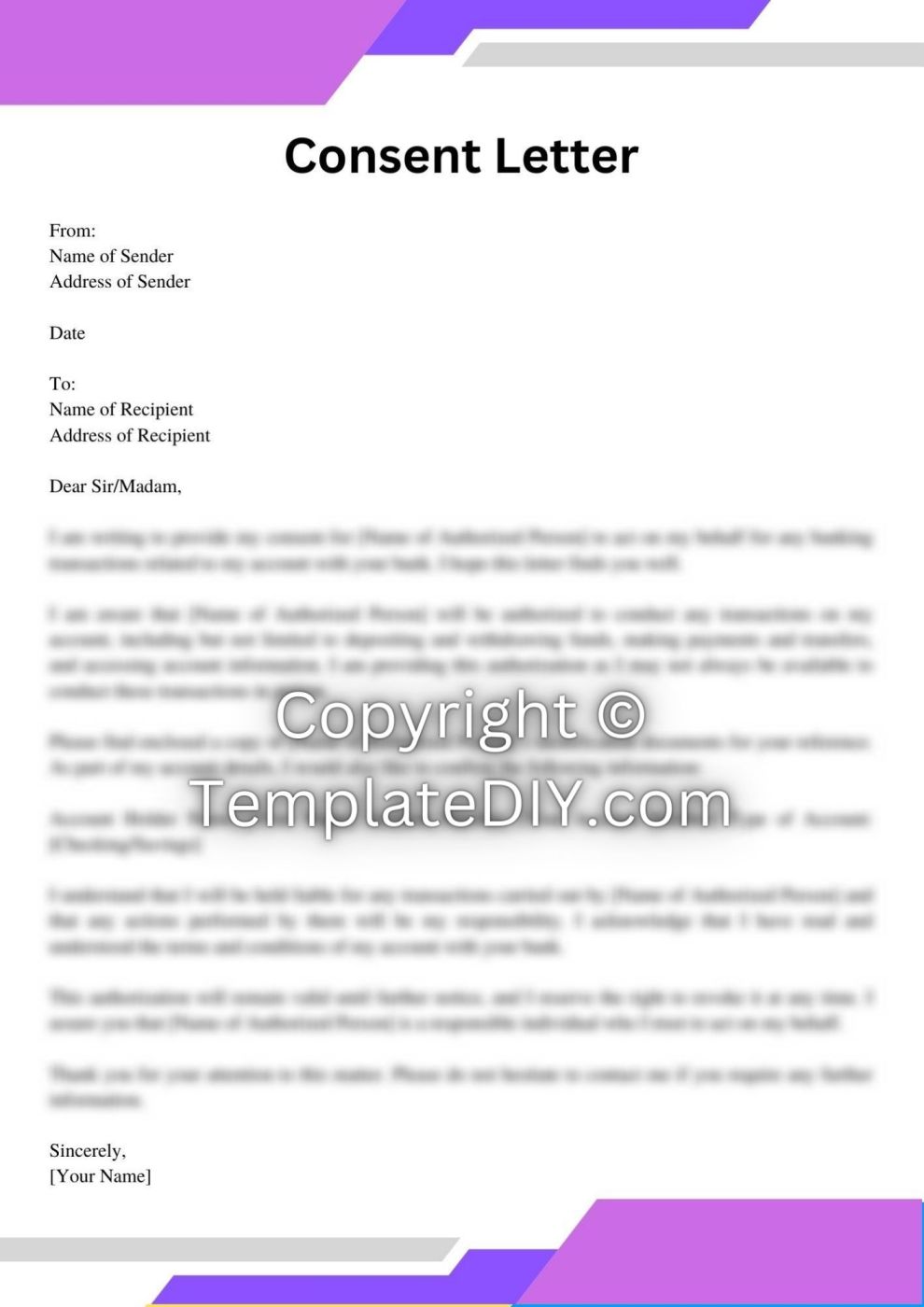 Bank Consent Letter Template – PDF & Word Download