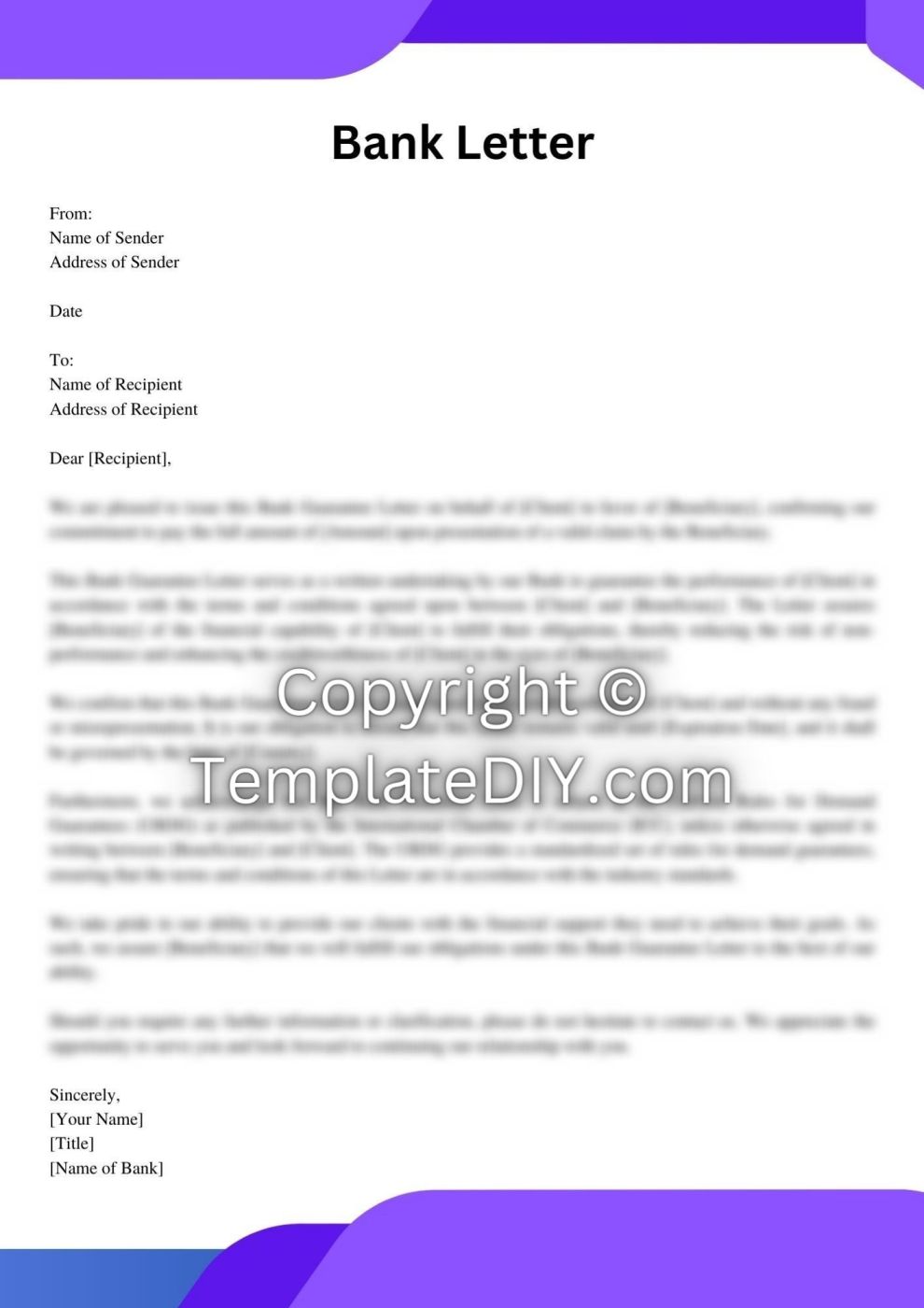 Bank Guarantee Letter Sample Template with Examples