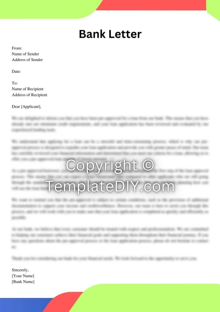 Bank Pre Approval Letter Sample with Examples [Word]