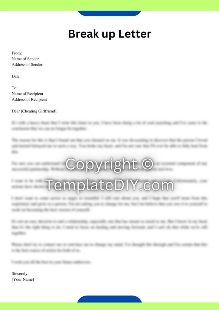 Break Up Letter to Cheating Girlfriend Sample and Examples