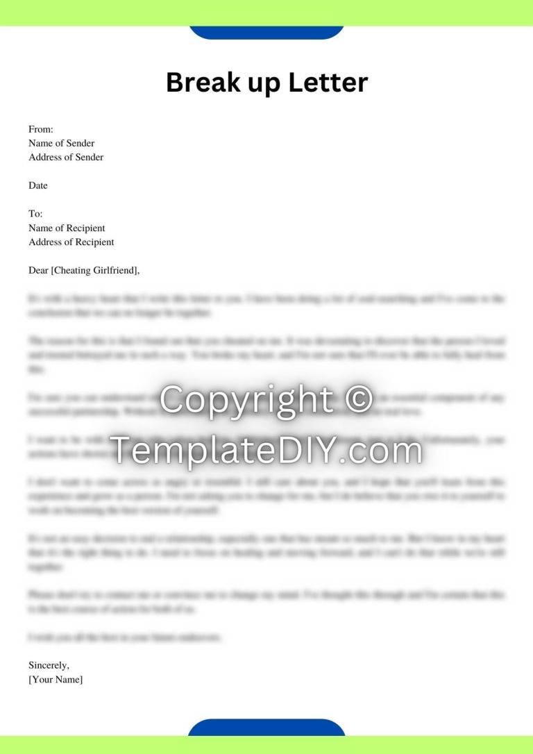 Break Up Letter to Cheating Girlfriend Sample and Examples