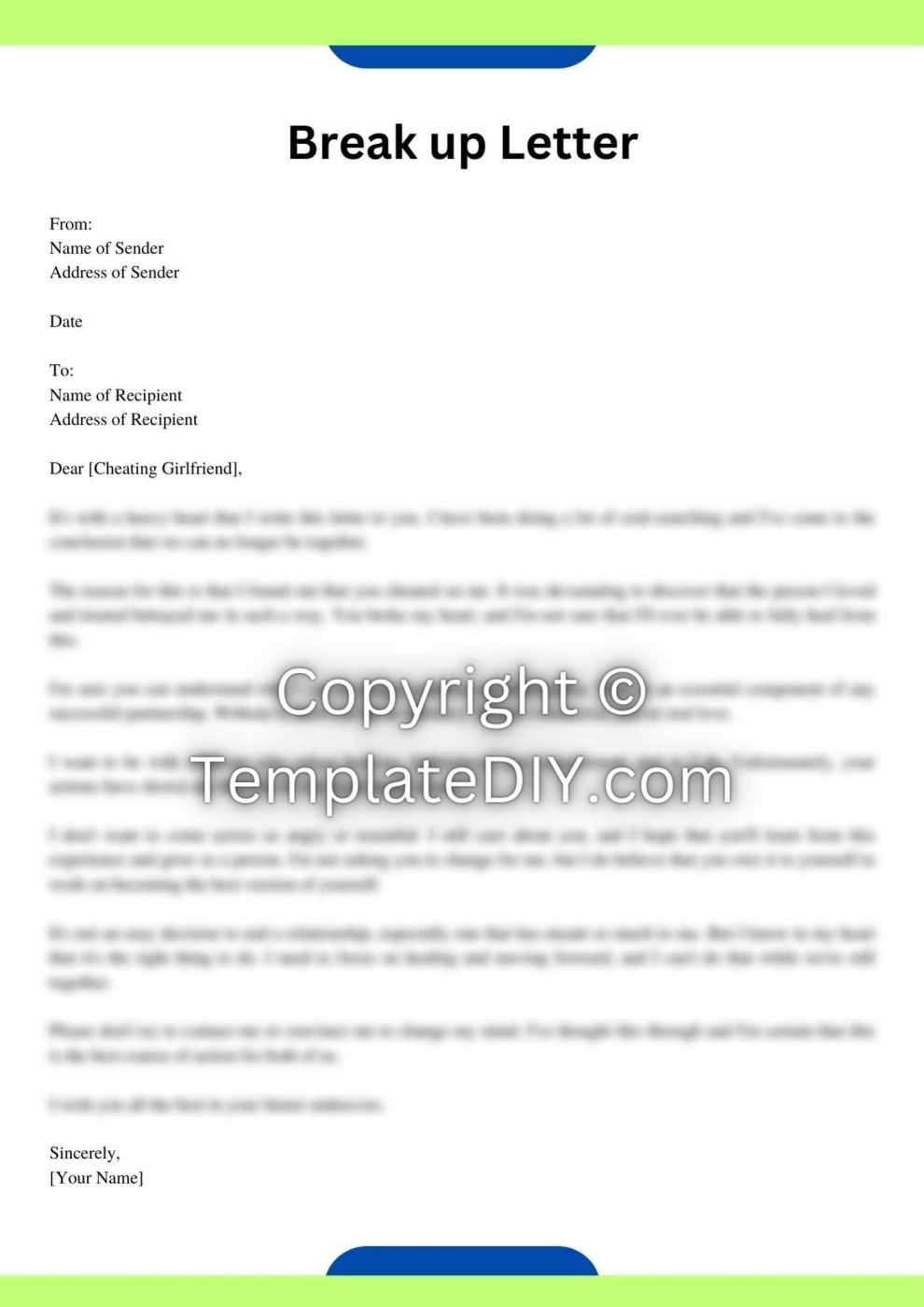 Break Up Letter to Cheating Girlfriend Sample and Examples