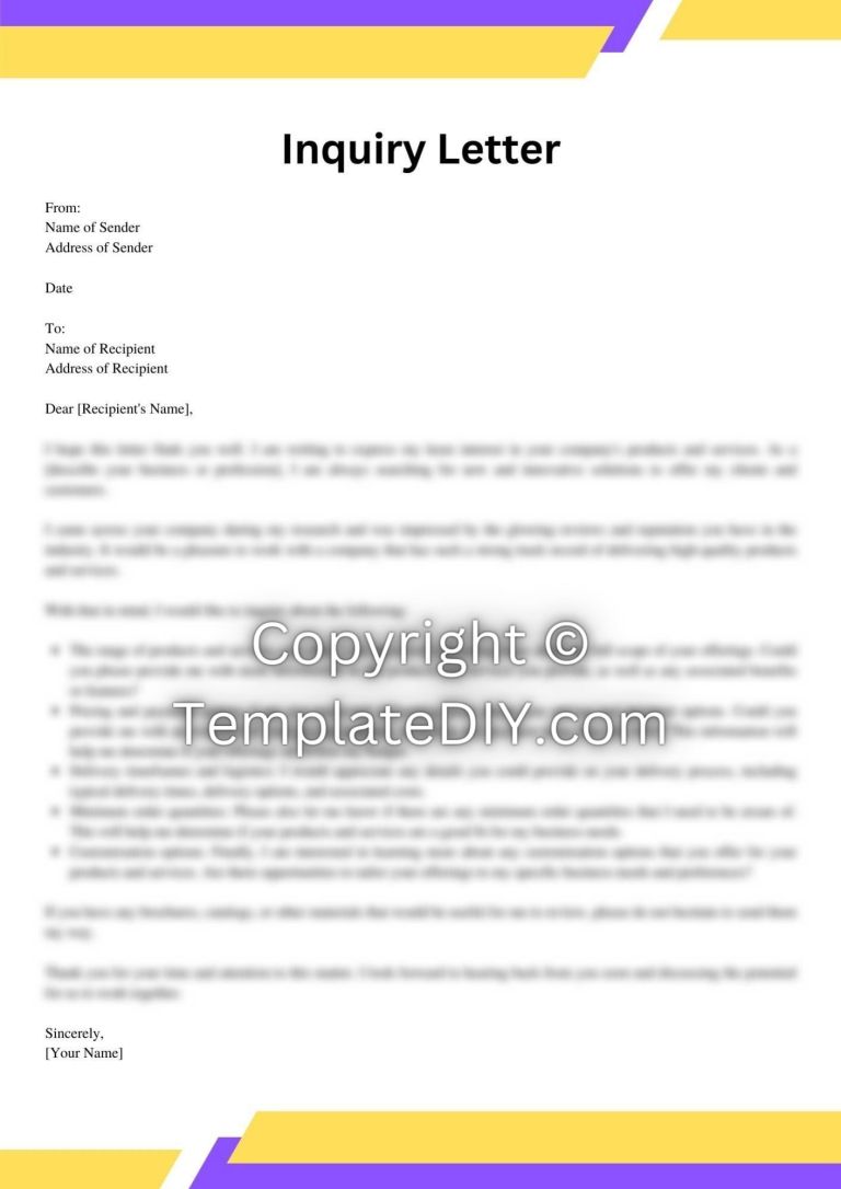 Business Inquiry Letter Sample with Examples [Word]