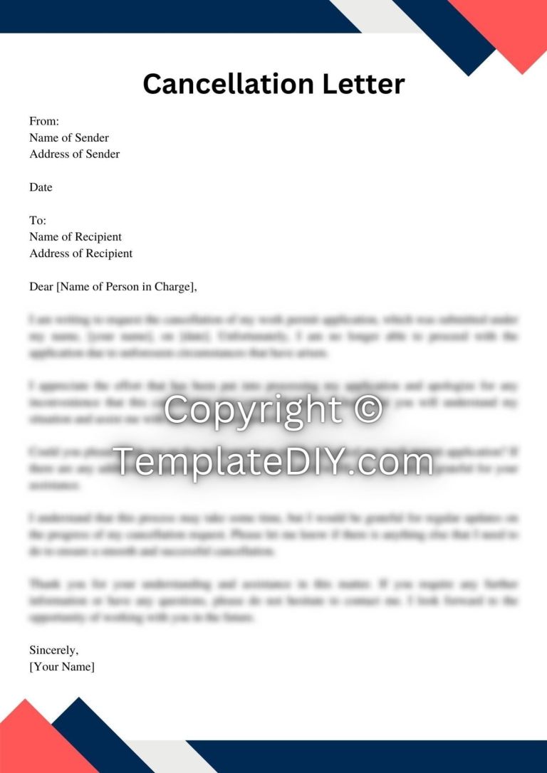 Cancellation Letter for Work Permit Sample & Template