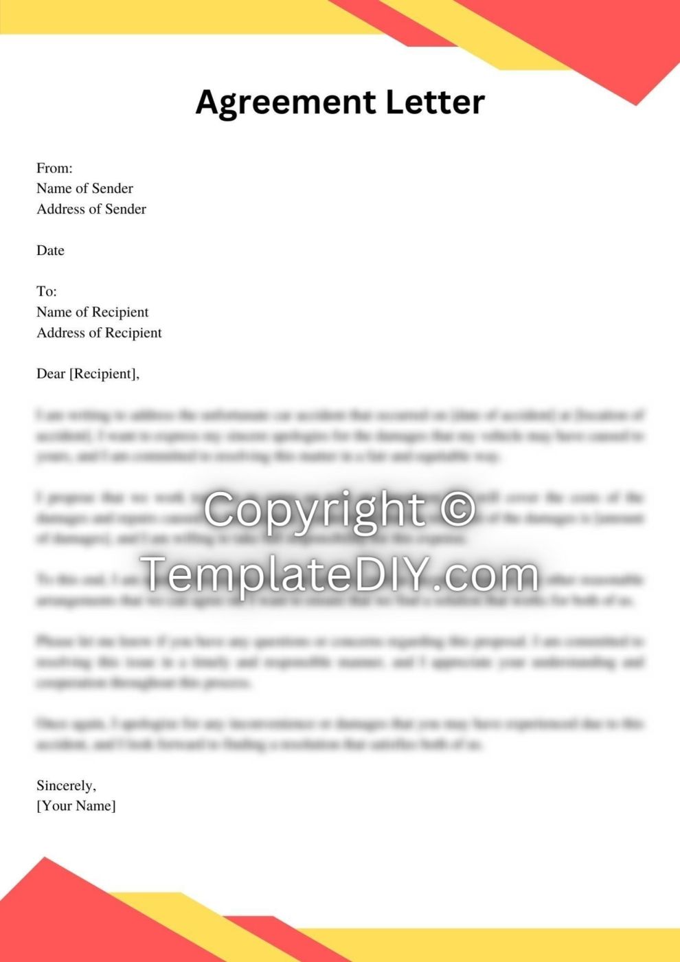 Car Accident Agreement Letter Sample [Editable]