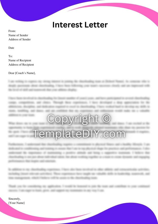 Cheerleading Interest Letter Sample with Examples [Word]