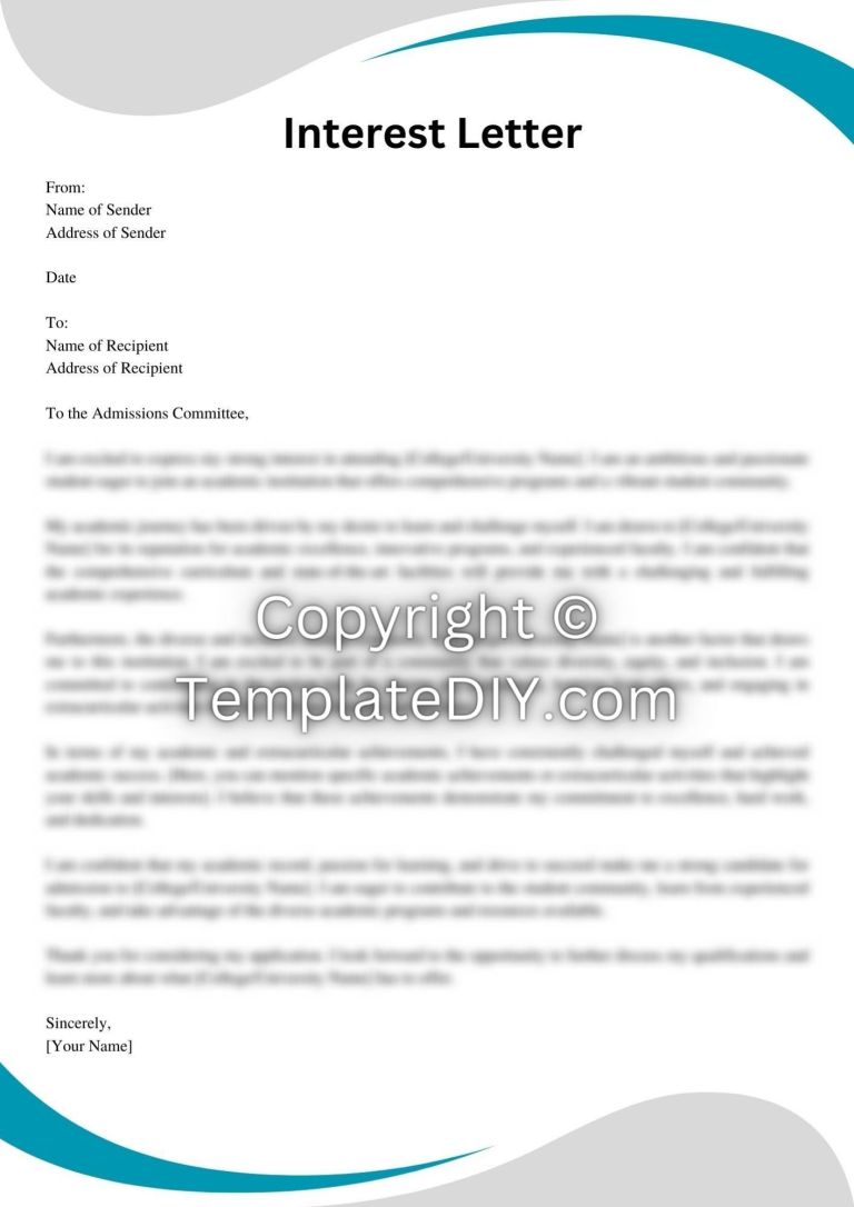 College Interest Letter Sample with Examples [Word]