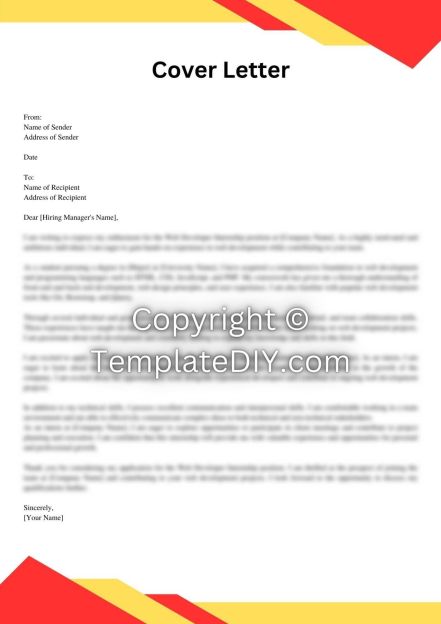 Cover Letter for Web Developer Internship Sample [Word]