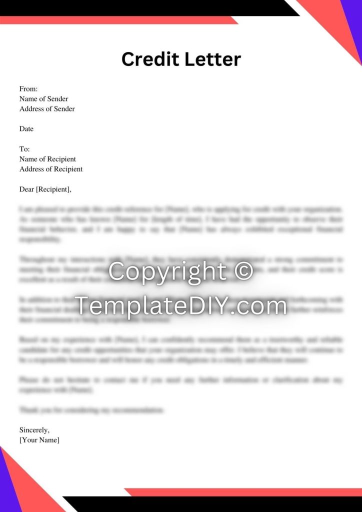 Credit Reference Letter Sample Template and Examples [Word]