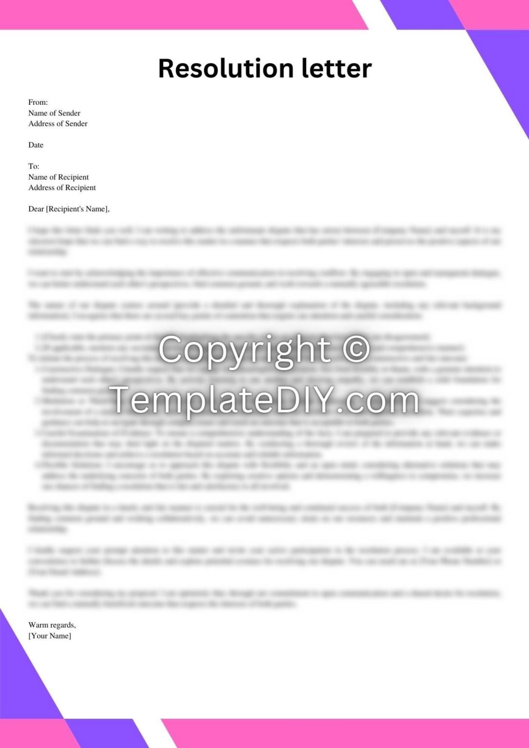 Dispute Resolution Letter Sample with Examples [Word]