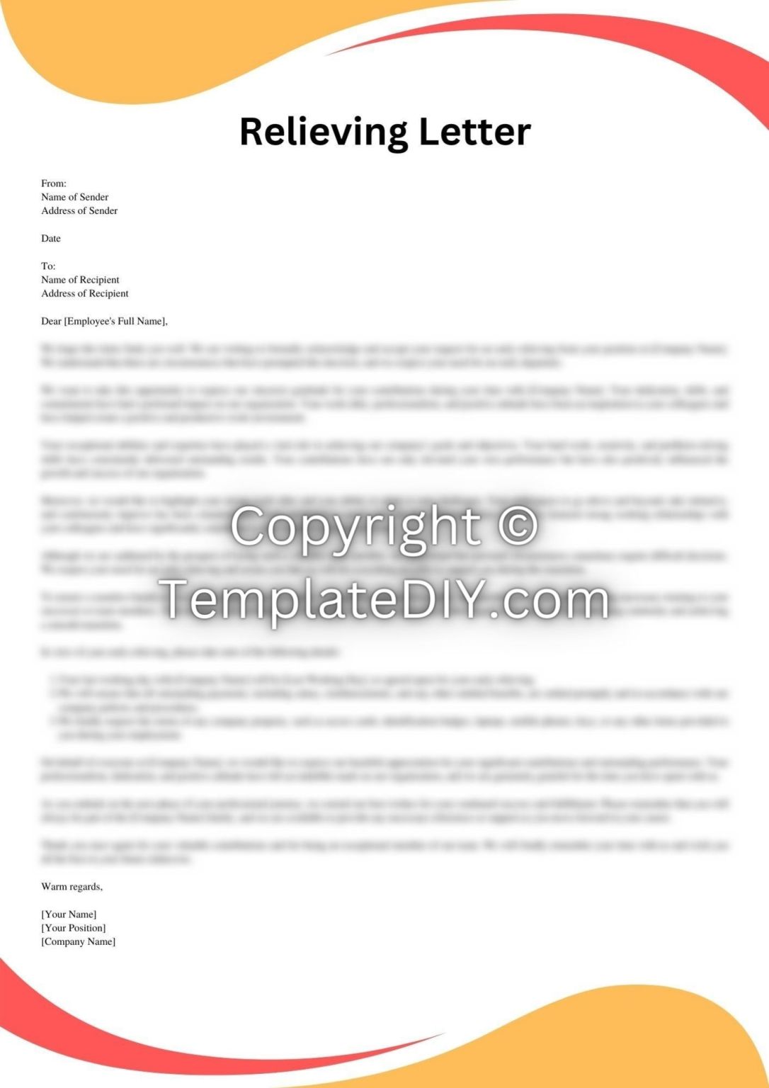 Early Relieving Letter Sample with Examples [Word]