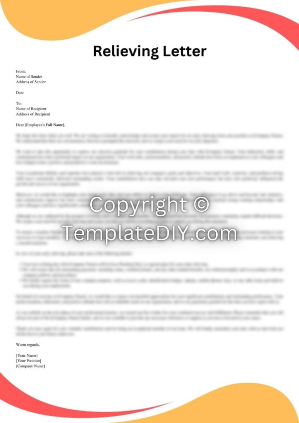 Early Relieving Letter Sample with Examples [Word]