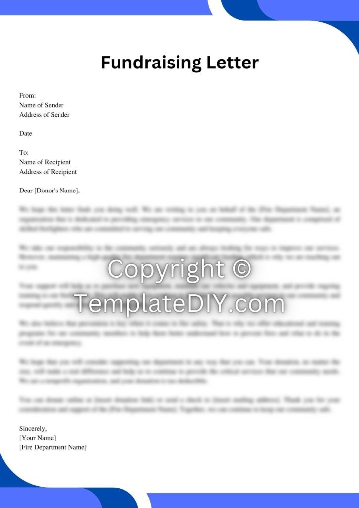 Fire Department Fundraising Letter Sample Template [Word]