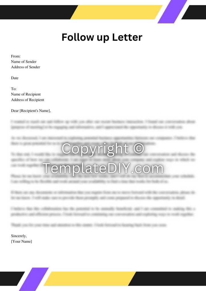 Follow Up Business Letter Sample Template with Examples