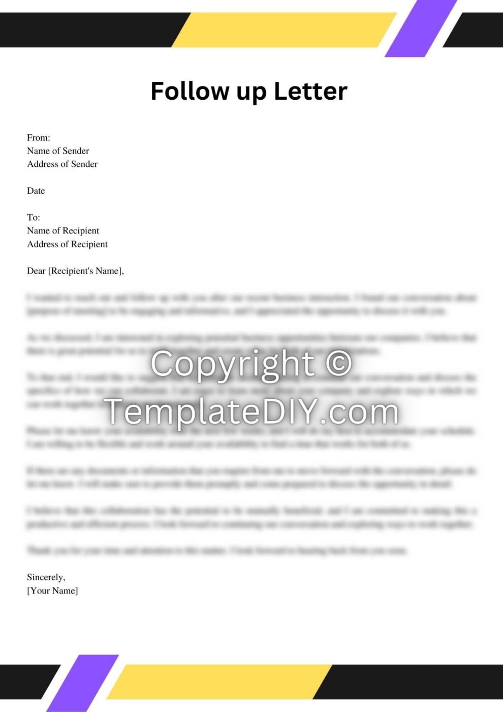 Follow Up Business Letter Sample Template with Examples