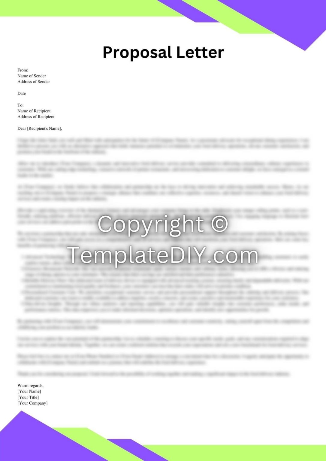 Food Delivery Proposal Letter Sample with Examples [Word]