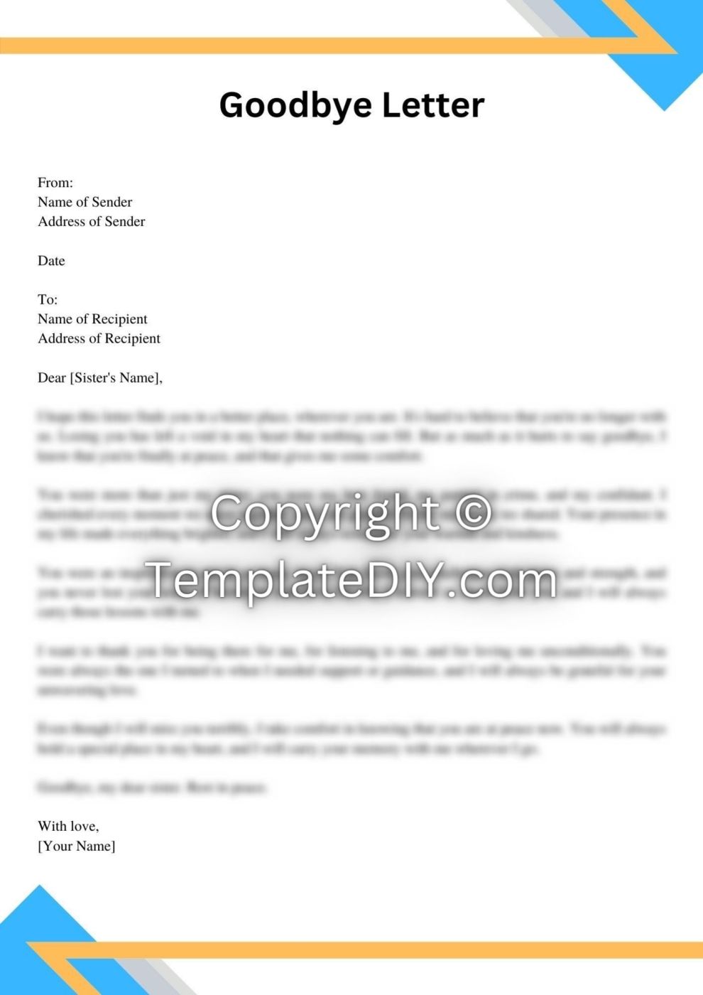 Goodbye Letter to Sister Who Died | Healing Template