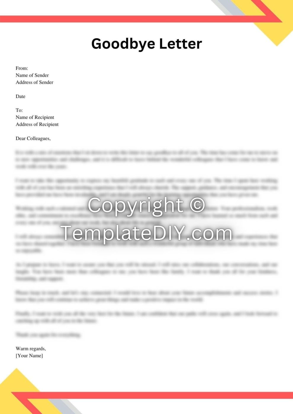 Goodbye Letter to Colleagues Sample Template and Examples