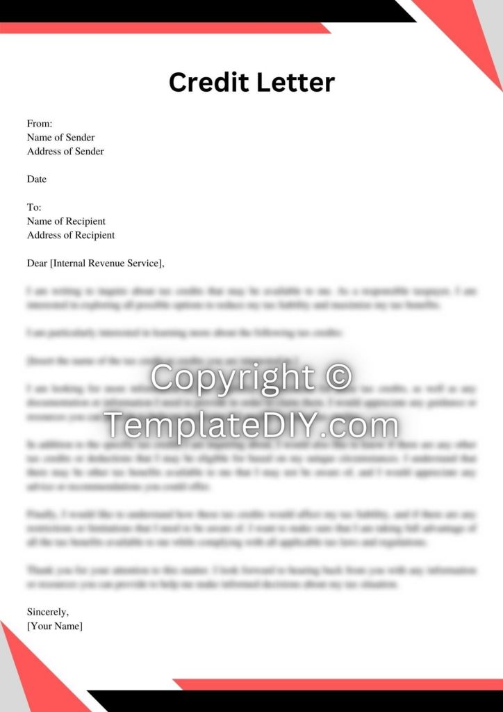 IRS Tax Credit Letter Sample Template with Examples [Word]
