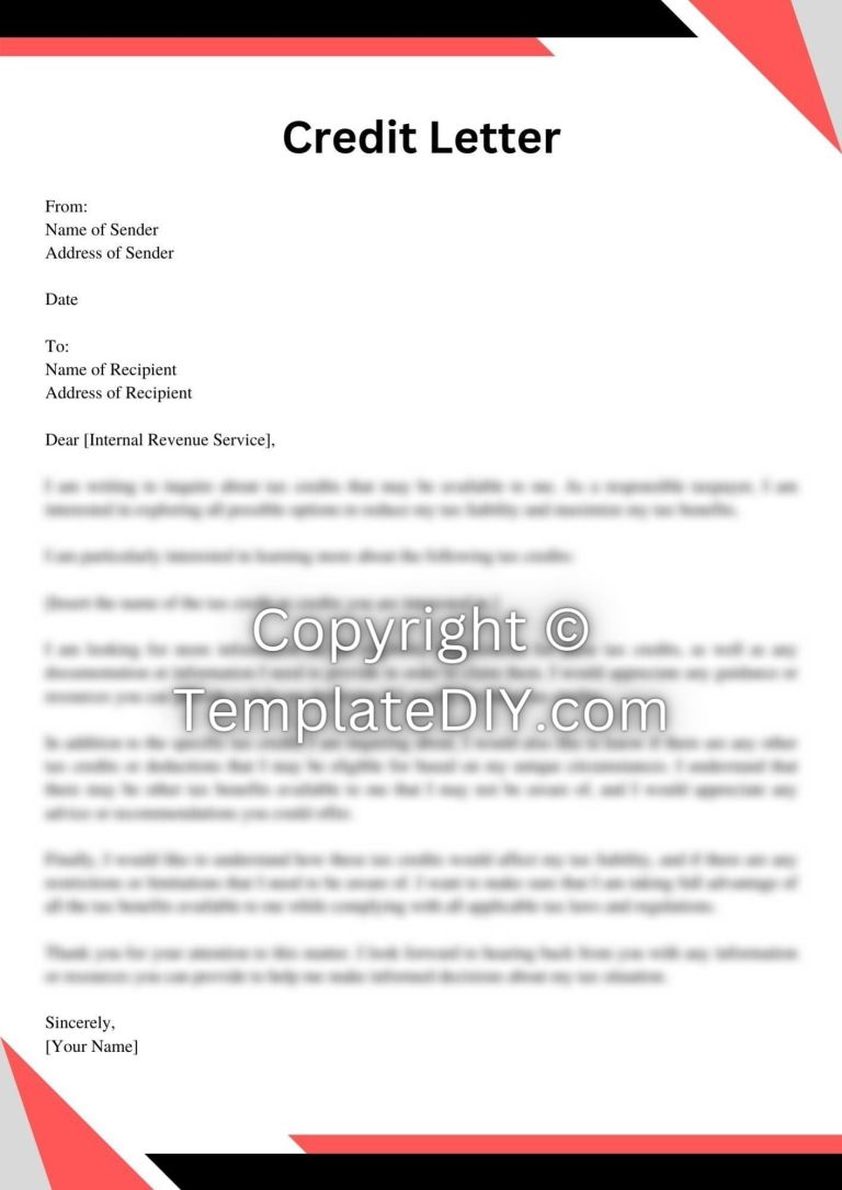 IRS Tax Credit Letter Sample Template with Examples [Word]