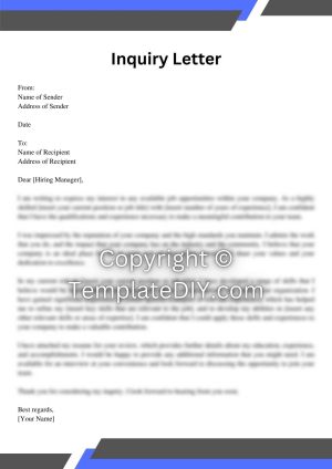 Job Inquiry Letter Template | Sample & Editable Word Format