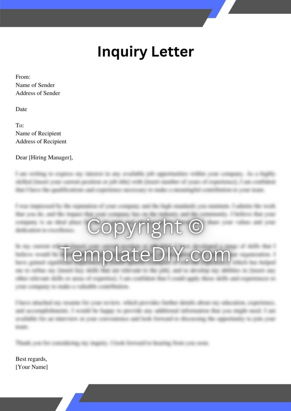 Job Inquiry Letter Template | Sample & Editable Word Format