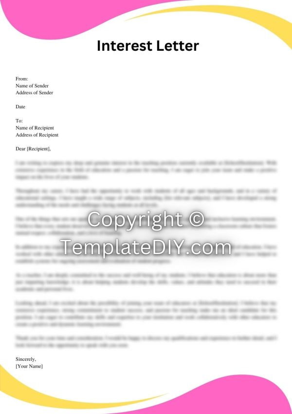 Letter of Interest for A Teaching Position Sample [Word]
