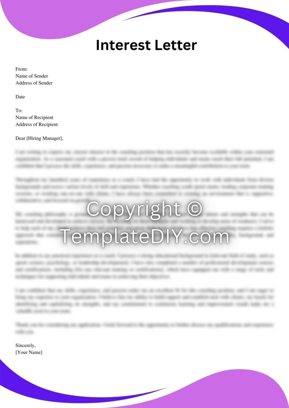 Letter of Interest for Coaching Position Sample and Example