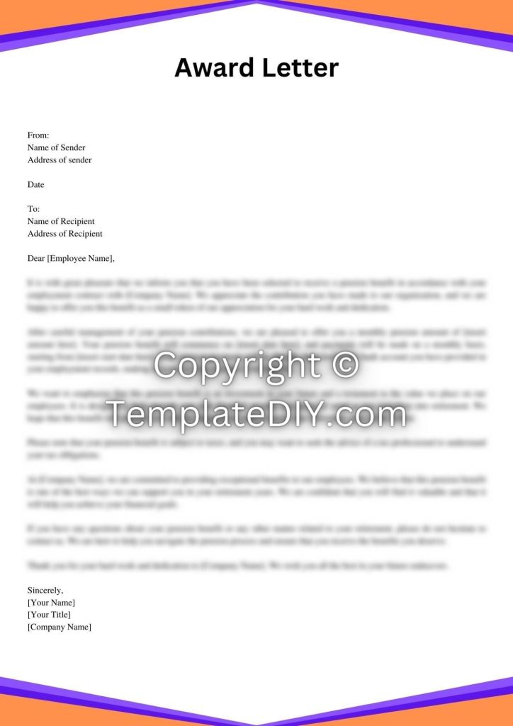 Official Pension Award Letter Template | Editable Examples