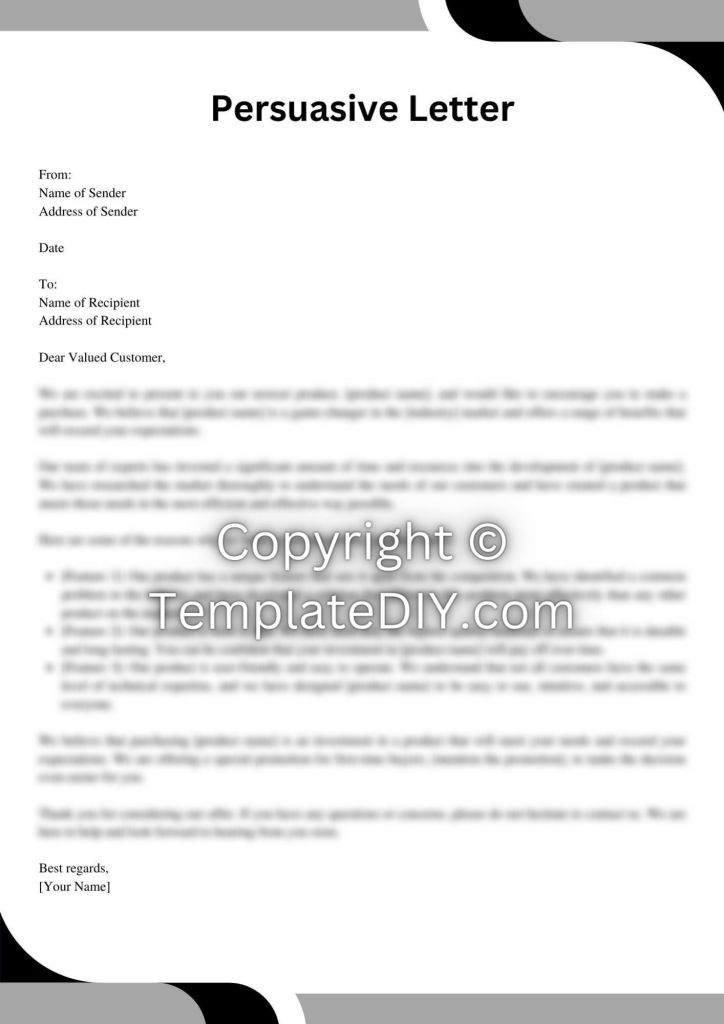 Persuasive Letter to Customers to Buy A Product Sample