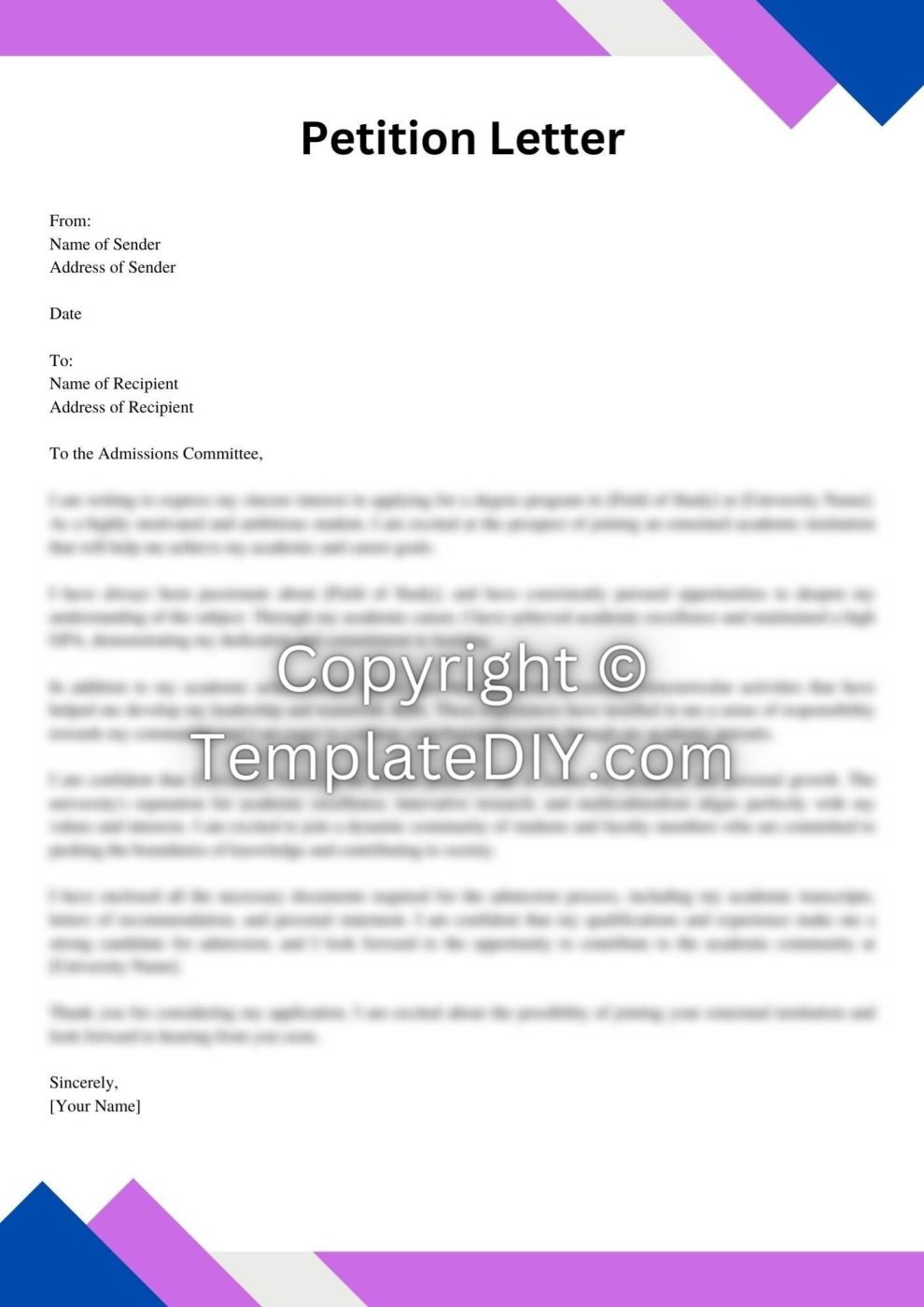 Petition Letter for University Sample with Examples [Word]