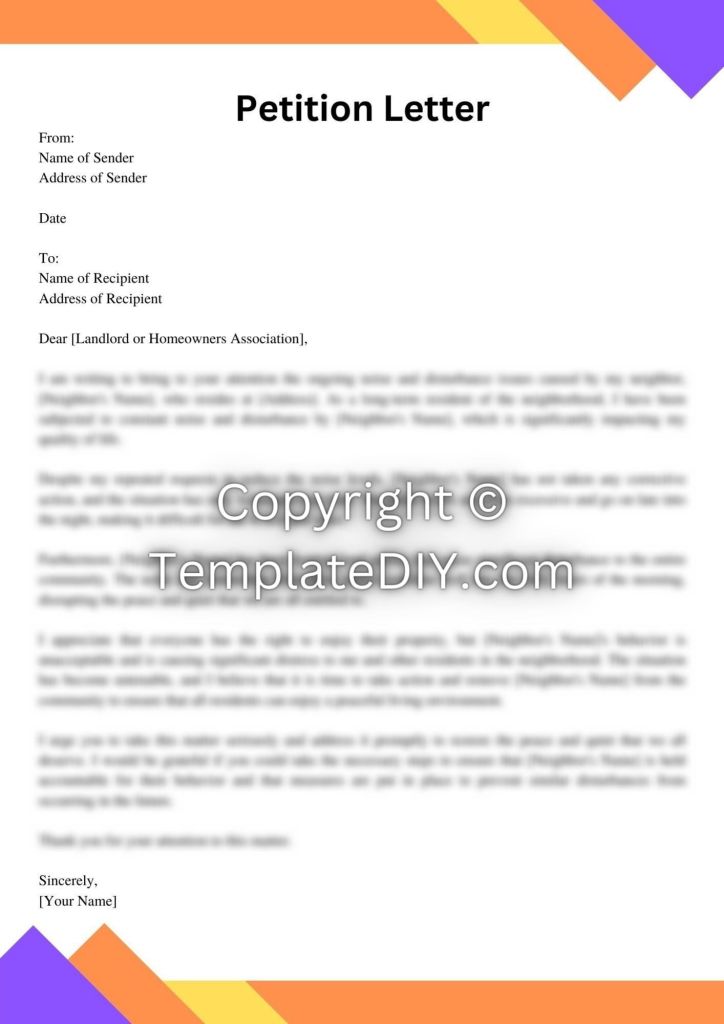 Petition Letter to Remove A Neighbor Sample with Examples