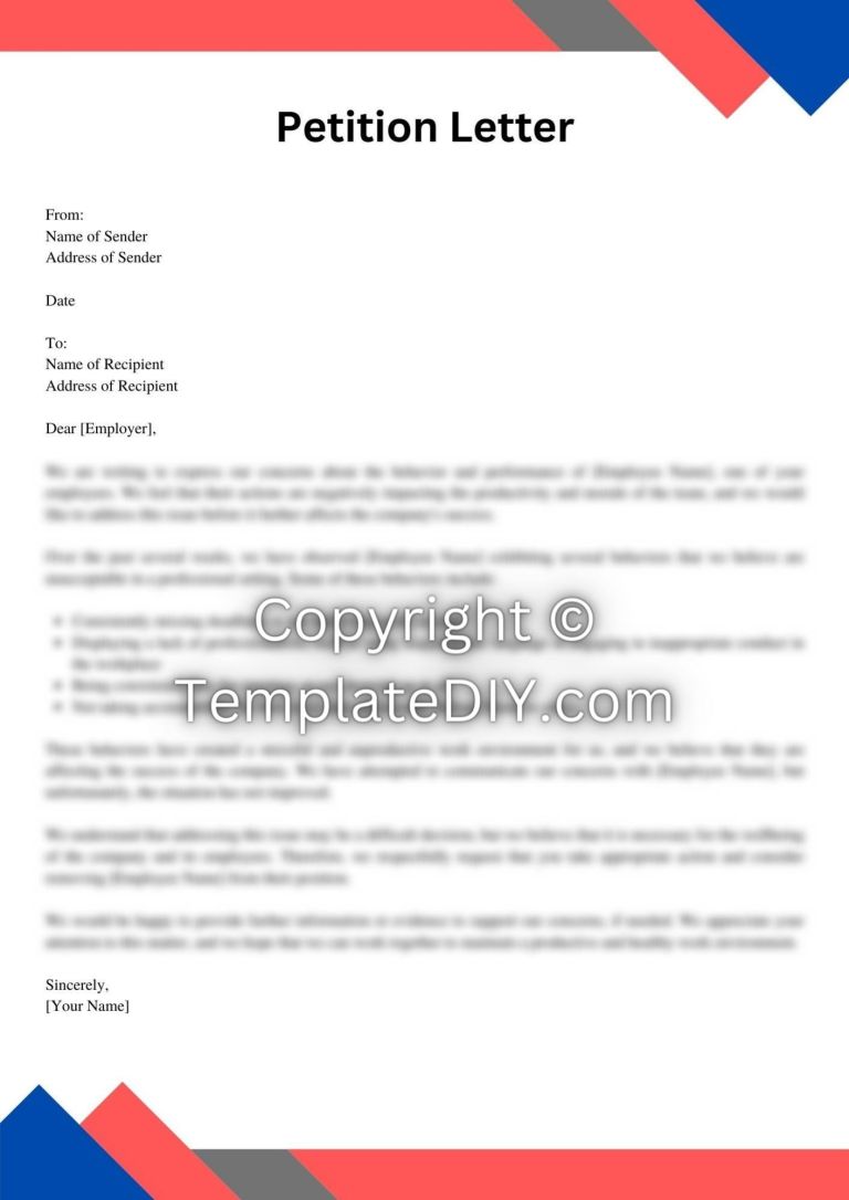 Petition Letter to Remove An Employee Sample Template