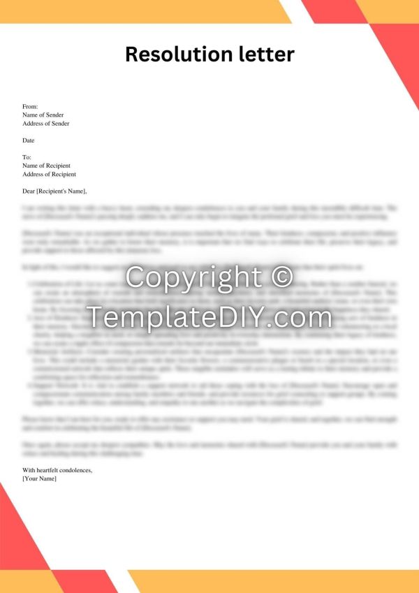 Resolution Letter for Funeral Sample with Examples [Word]