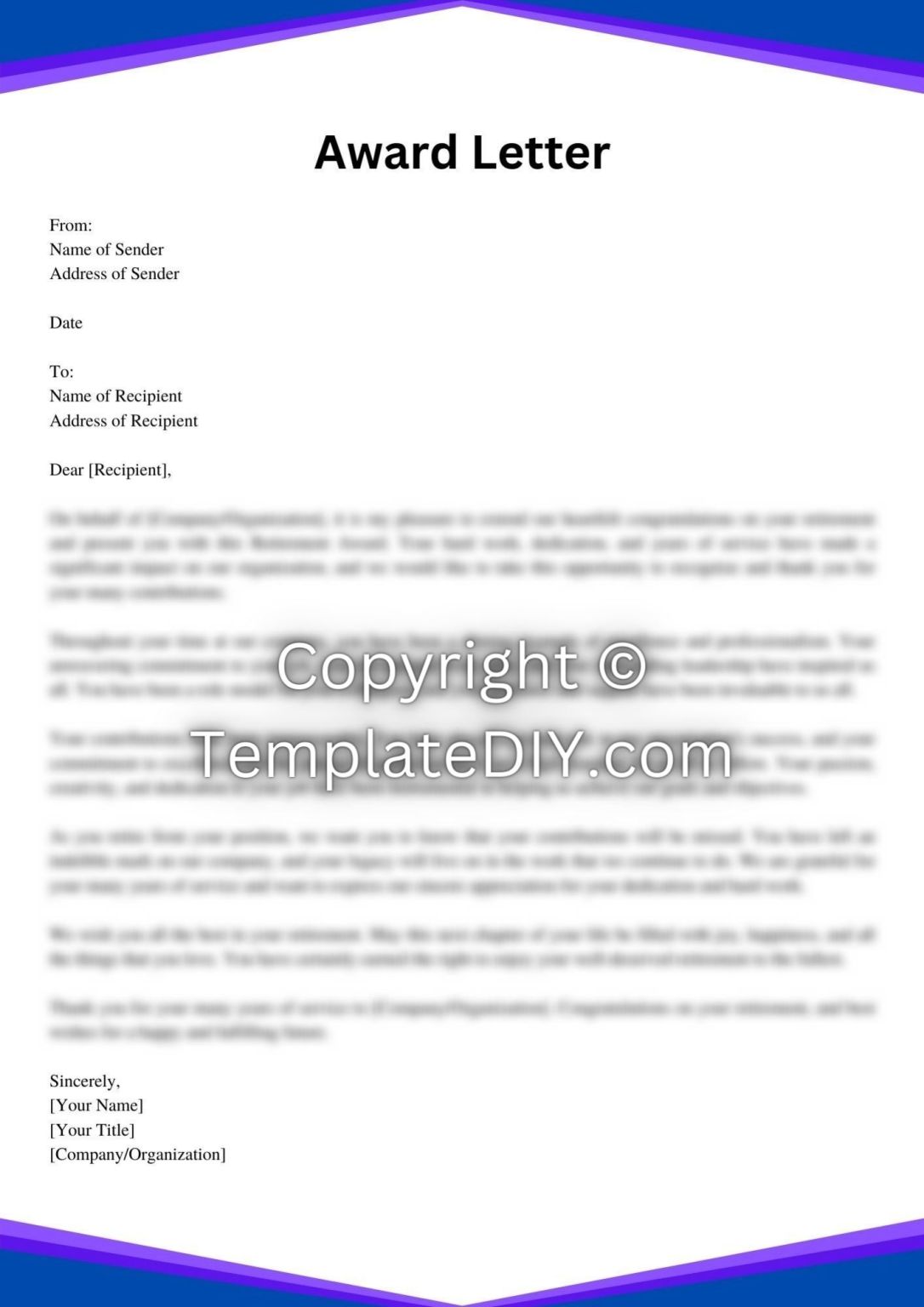 Retirement Award Letter Sample with Examples [Word Editable]