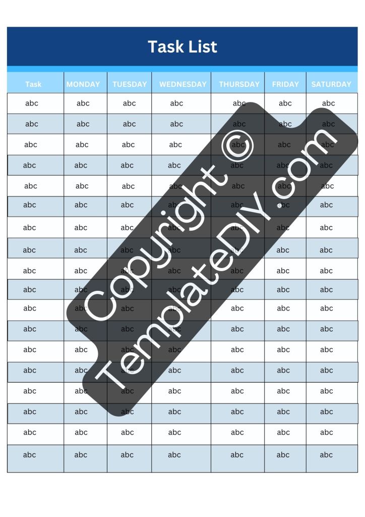 Task List Template Printable PDF, Word, Excel [Editable]