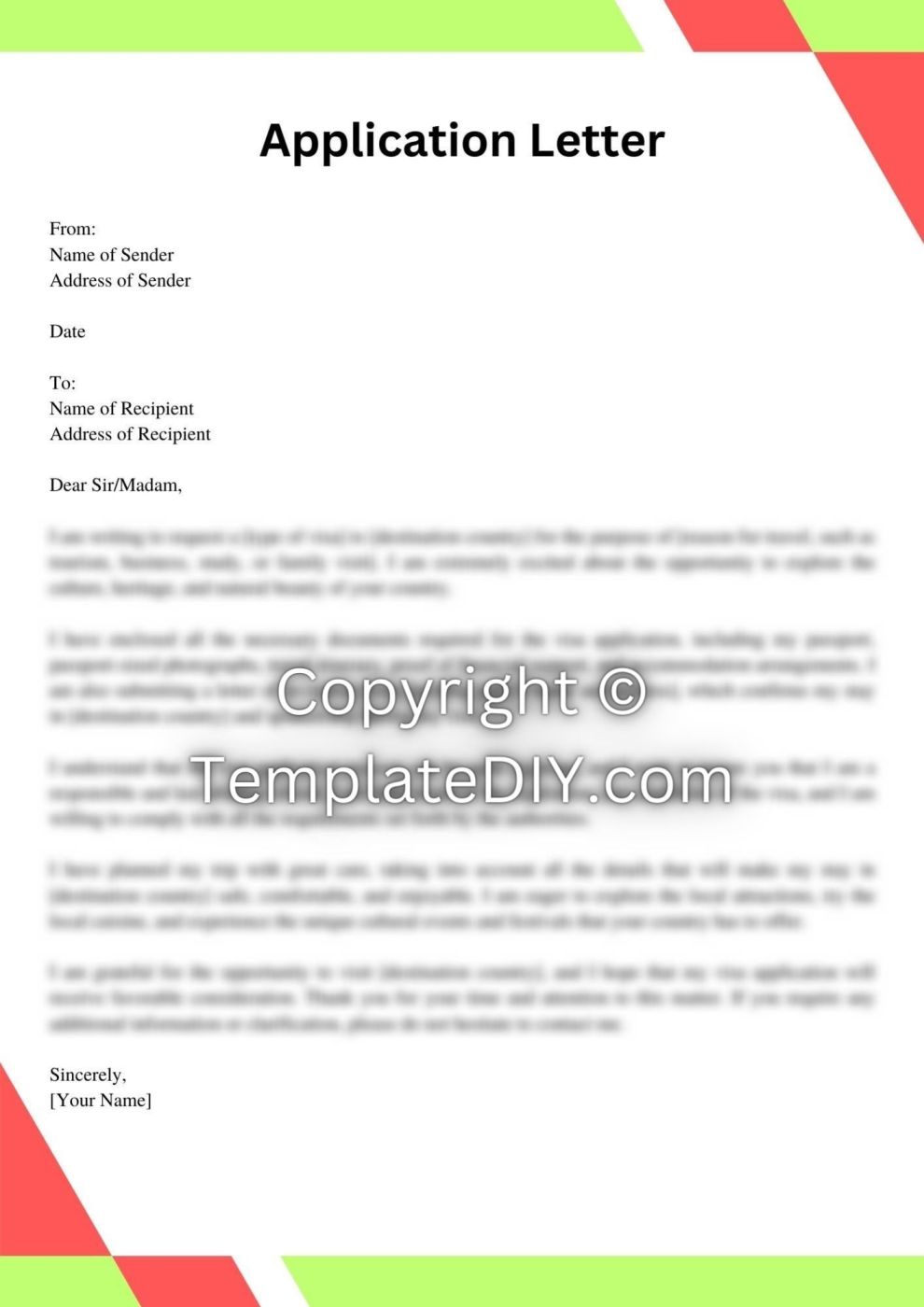 Visa Application Letter Sample Template with Examples