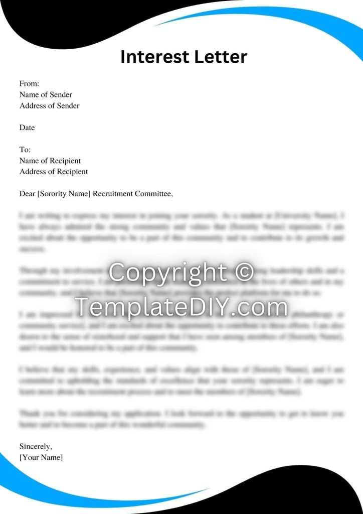 Sorority Interest Letter Template | Download Sample Now