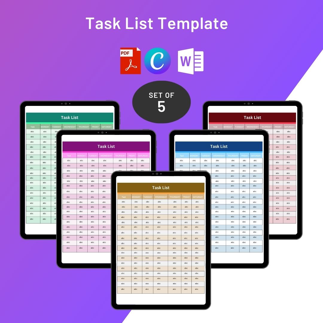 Task List Template Printable PDF, Word, Excel [Editable]