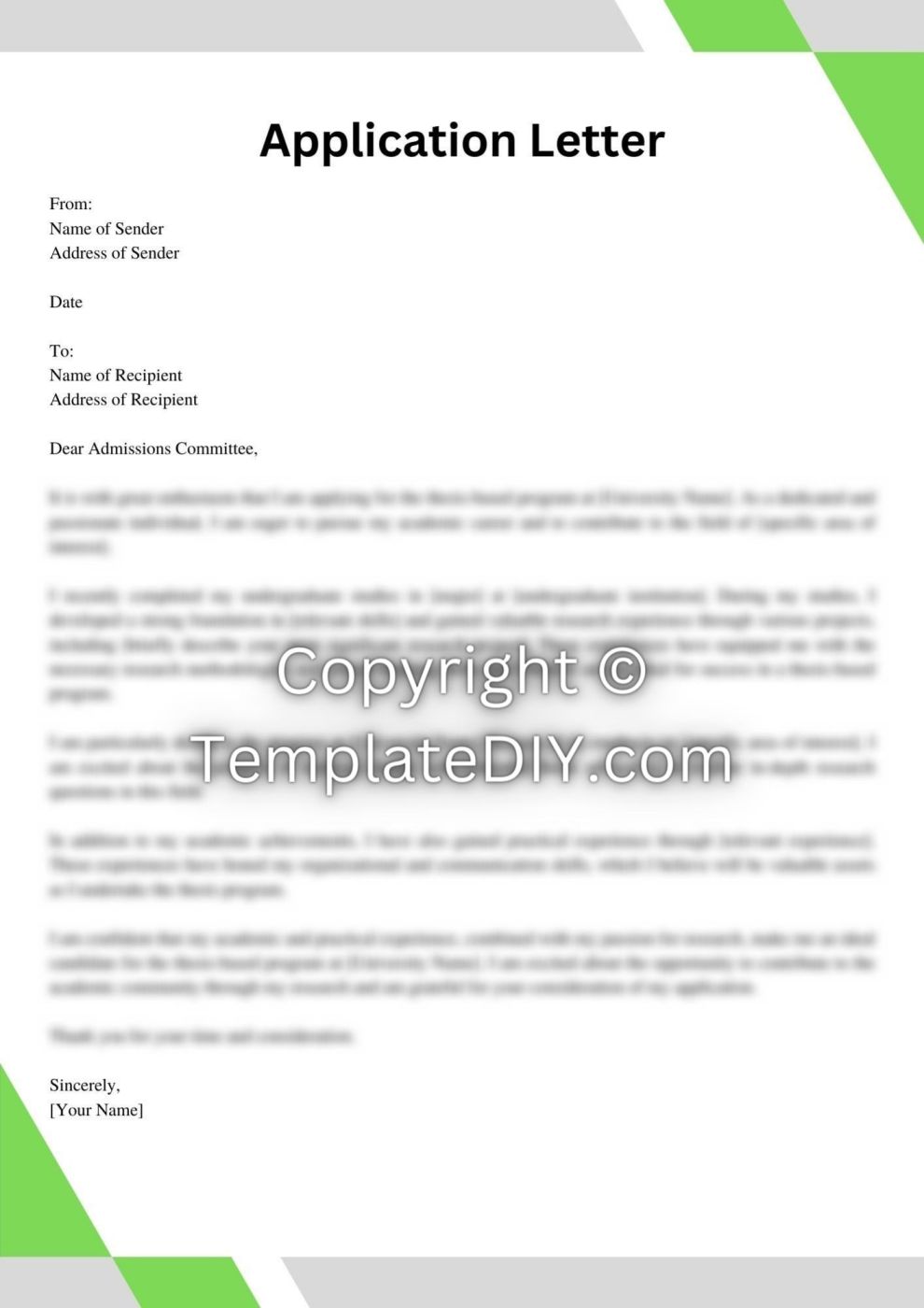 Thesis Application Letter Sample Template with Examples